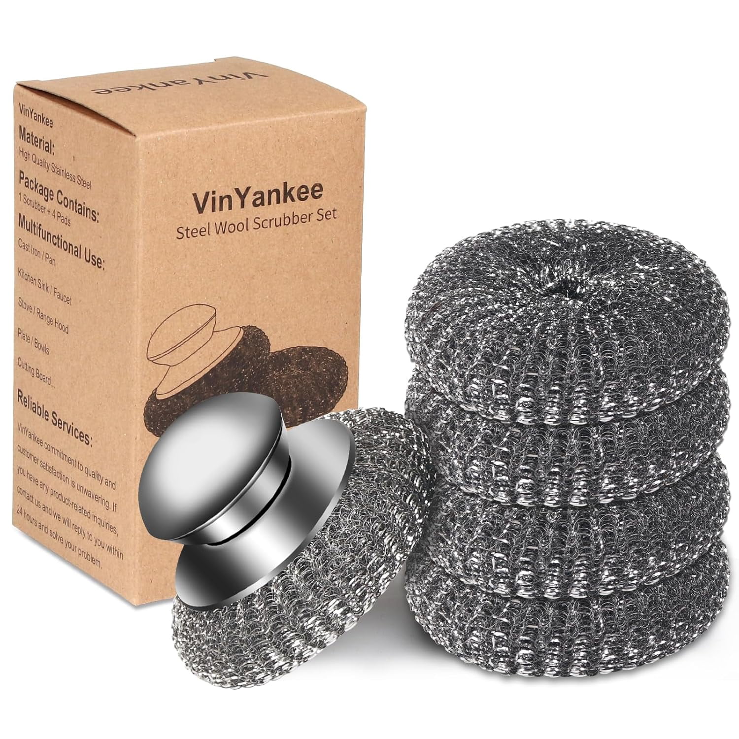 5Pcs Steel Wool Scrubber with Replacement Wire Sponge Pads Set ...