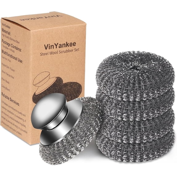 5Pcs Steel Wool Scrubber with Replacement Wire Sponge Pads Set ...