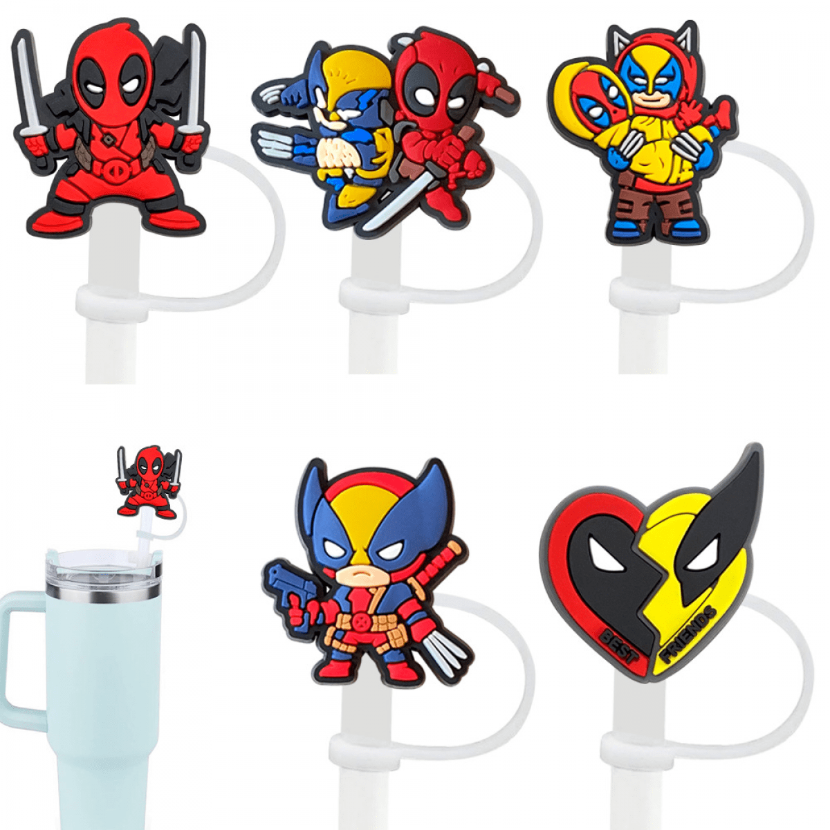 5Pcs Straw Covers Cap for Stanley Cup, Cute Deadpool & Wolverine ...