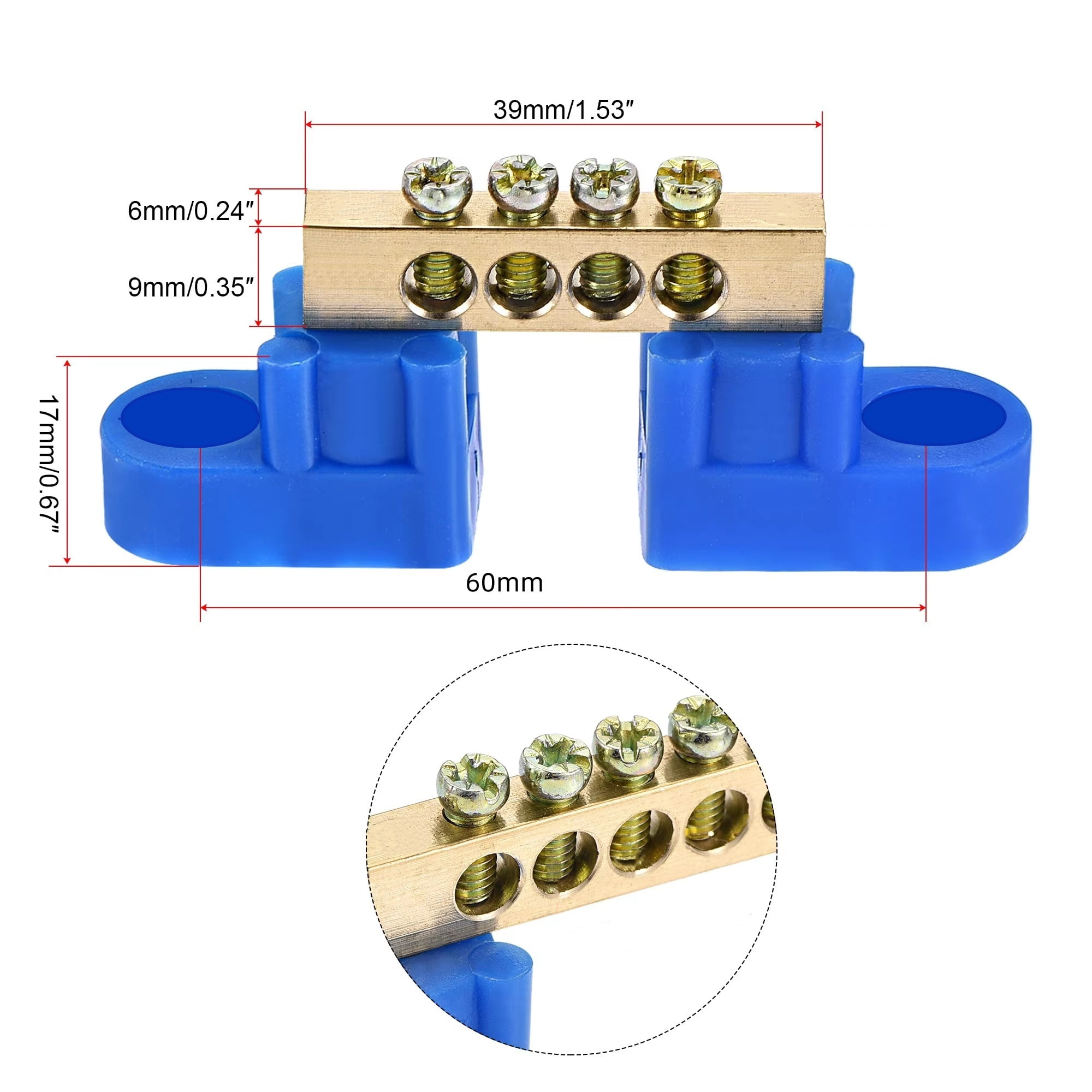 5Pcs Terminal Blocks, Copper Bus Bars (Sizes 4/6/8/10/12), DIY Copper ...