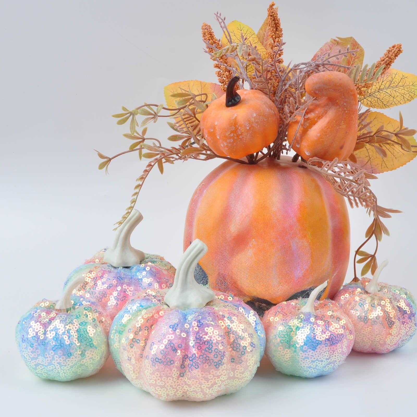 5Pcs Thanksgiving Pumpkin Decorations with Sequins,Resin Fall Tabletop ...