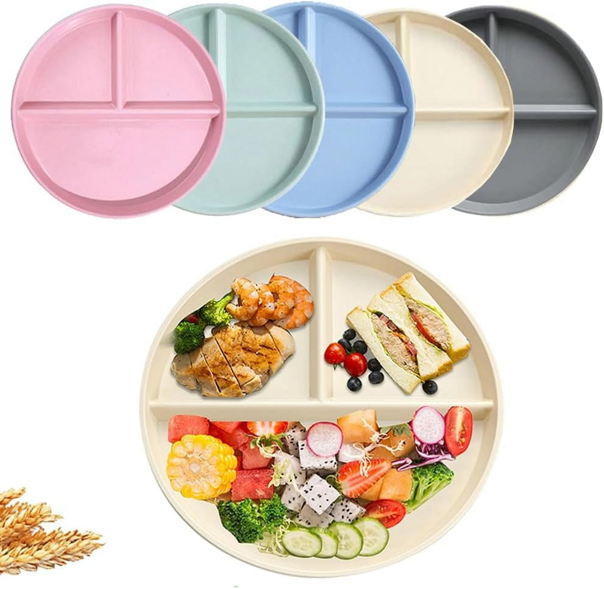 5Pcs Unbreakable Divided Dinner Plate, Wheat Straw Plates BPA Free 9 ...