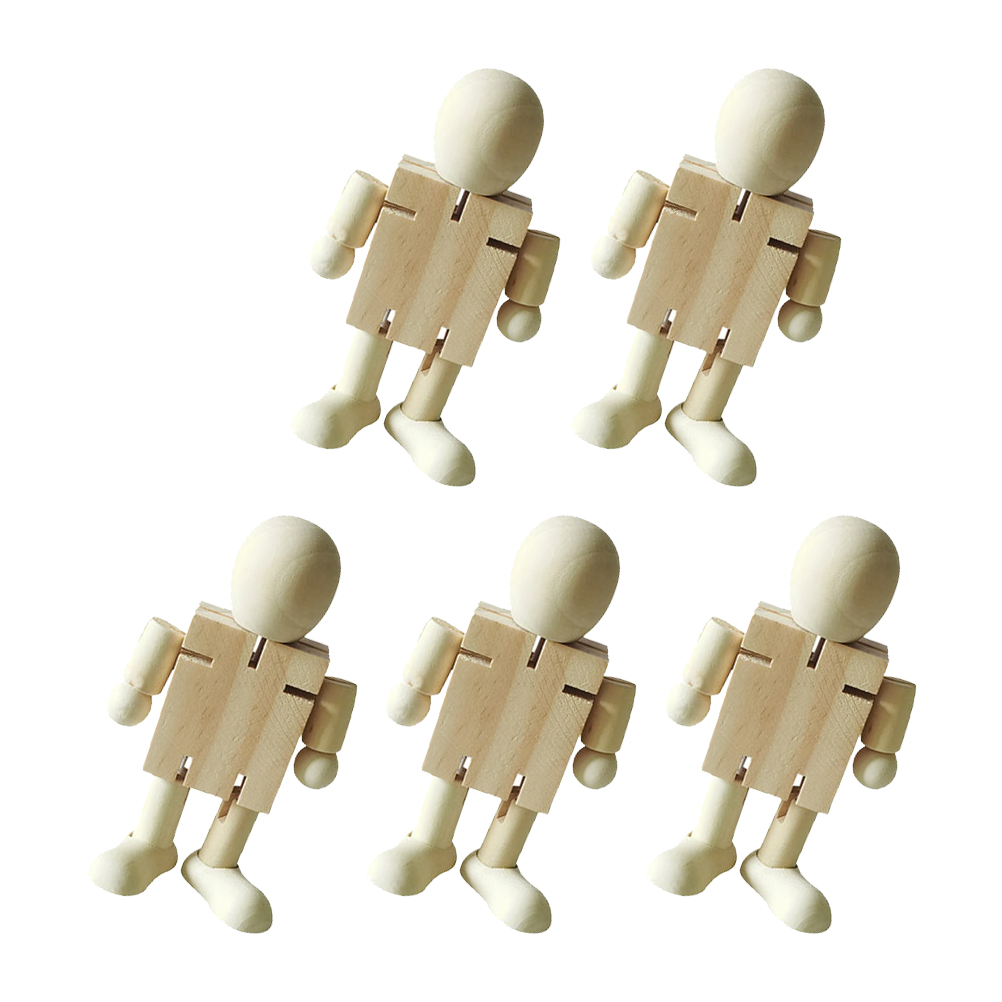 5Pcs Unfinished Wooden Robot Figure Fidget Robot Action Figures ...