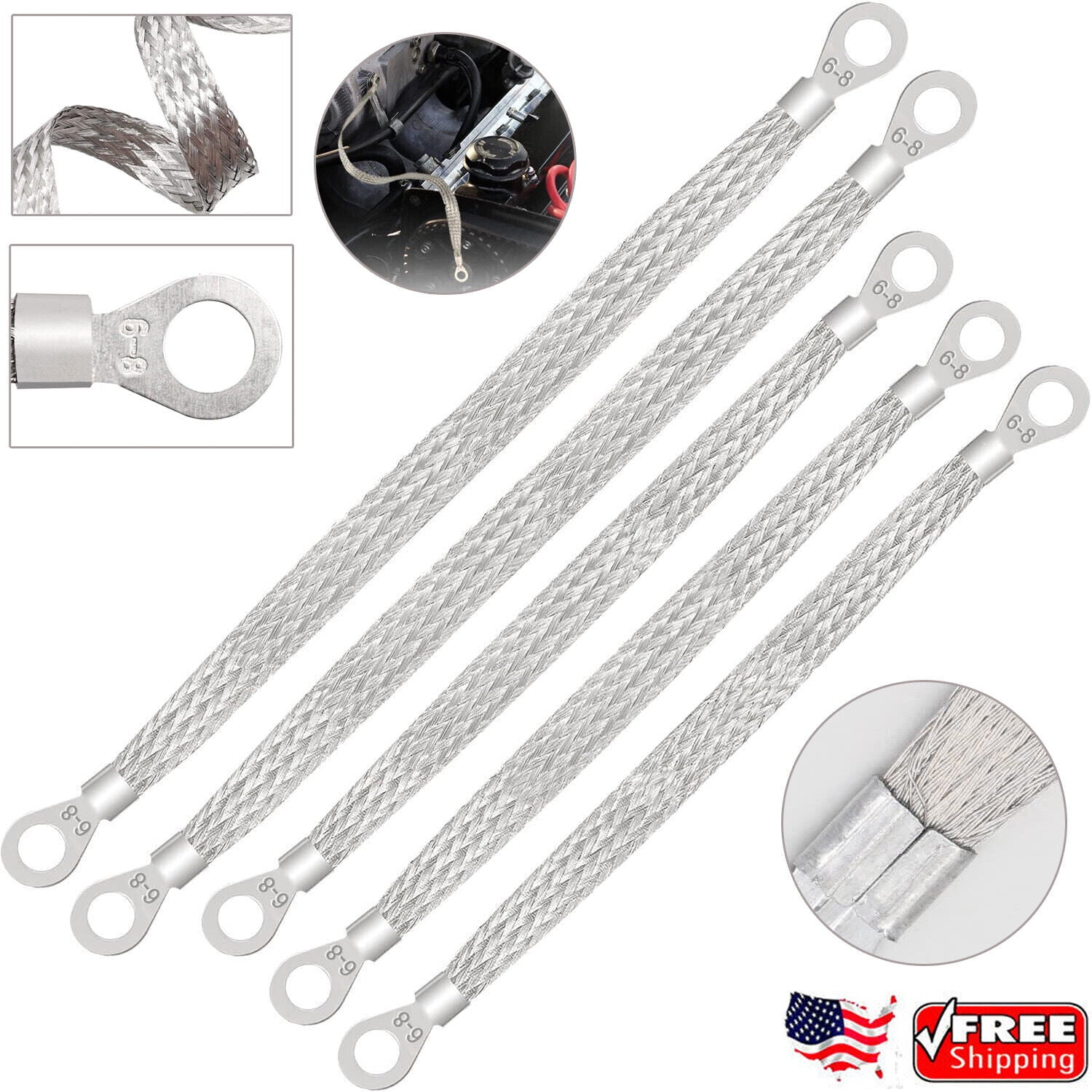 5Pcs Universal Tinned Copper Engine Automotive Ground Strap Truck Car ...