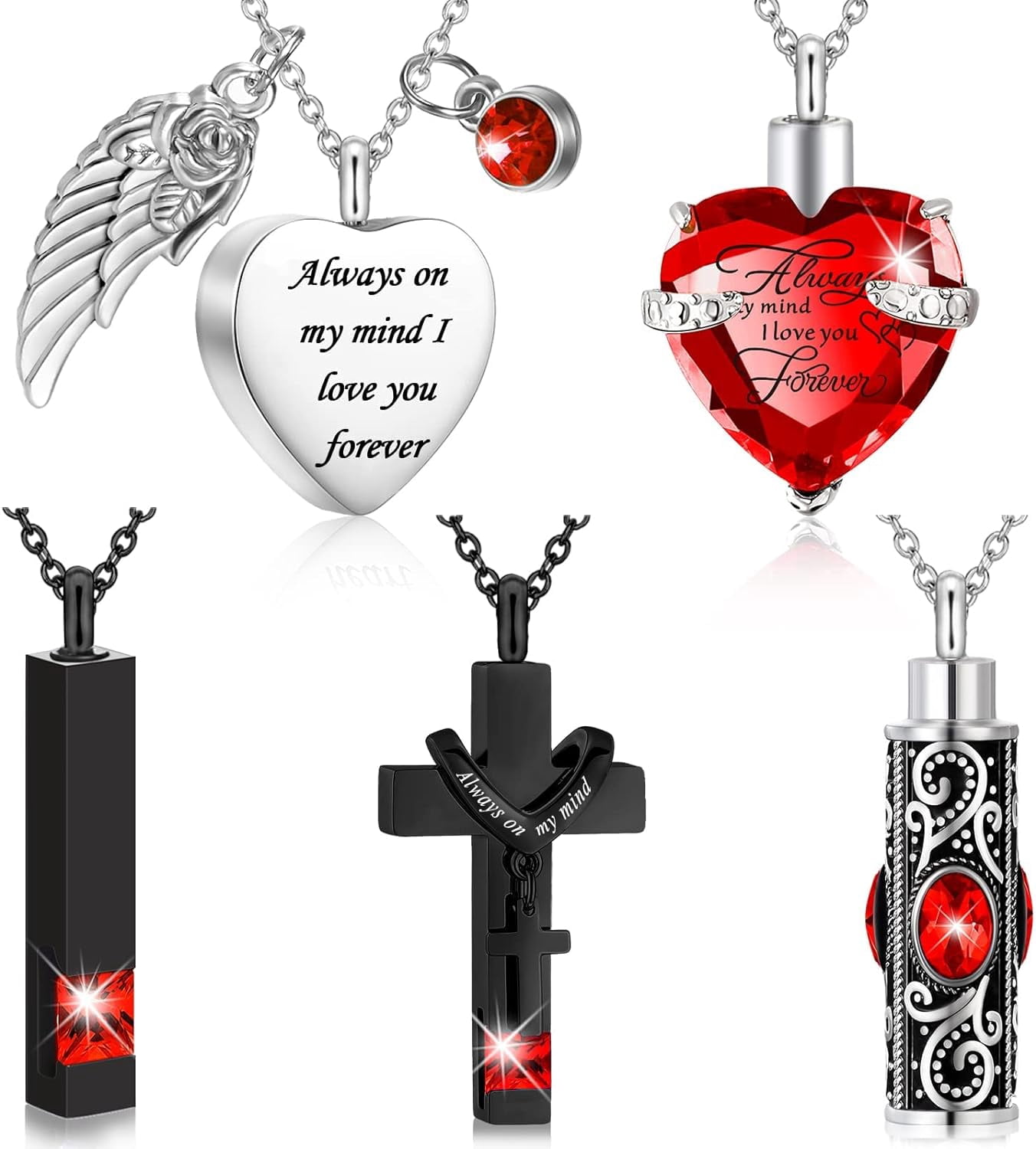 5Pcs Urn Necklace for Ashes for Women Heart Cross Cylinder Cremation ...