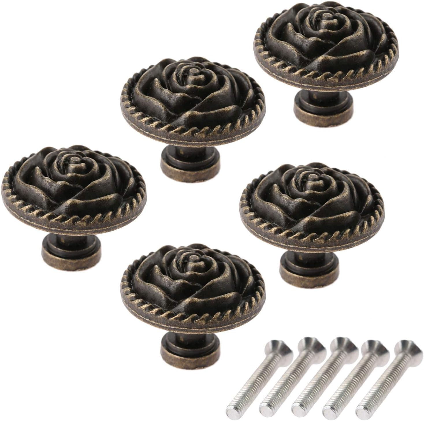 5Pcs Vintage Mini Cabinet Knobs, Single Hole Decorative Round Drawer ...