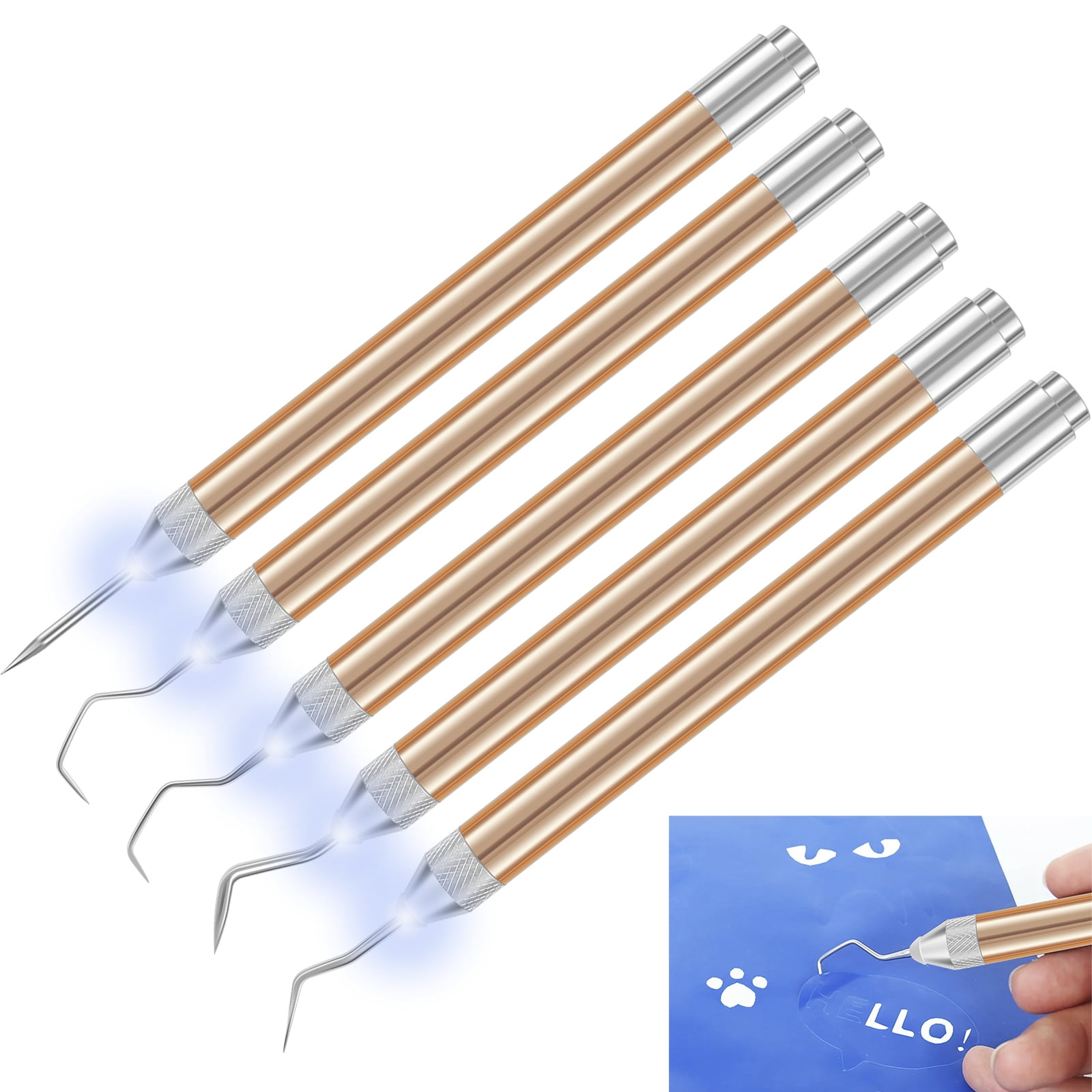 5Pcs Vinyl Weeding Tools Set with LED Light Vinyl Lighted Weeding Pen ...