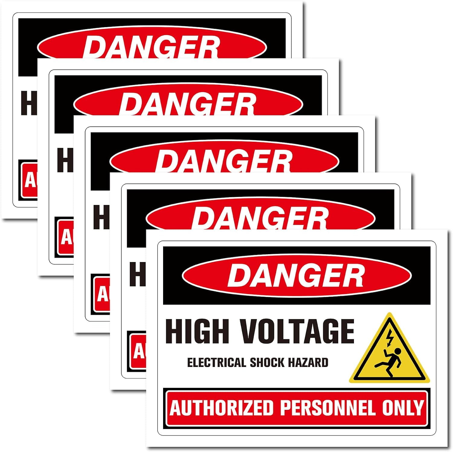 5Pcs Warning Sign Stickers HIGH Voltage Danger Sign Vinyl PVC Rectangle ...
