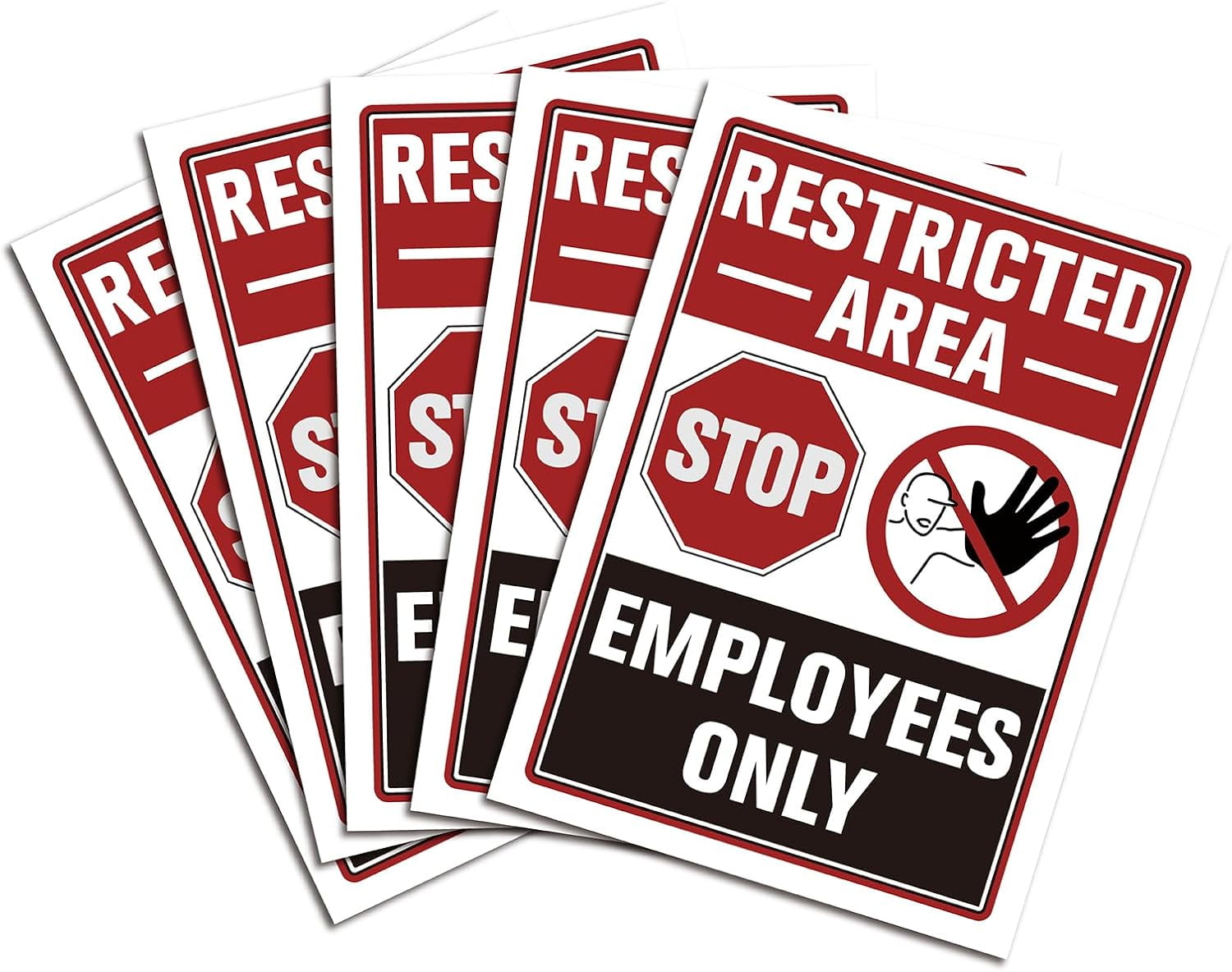 5Pcs Warning Sign Stickers Stop Employees ONLY Restricted Area Sign ...