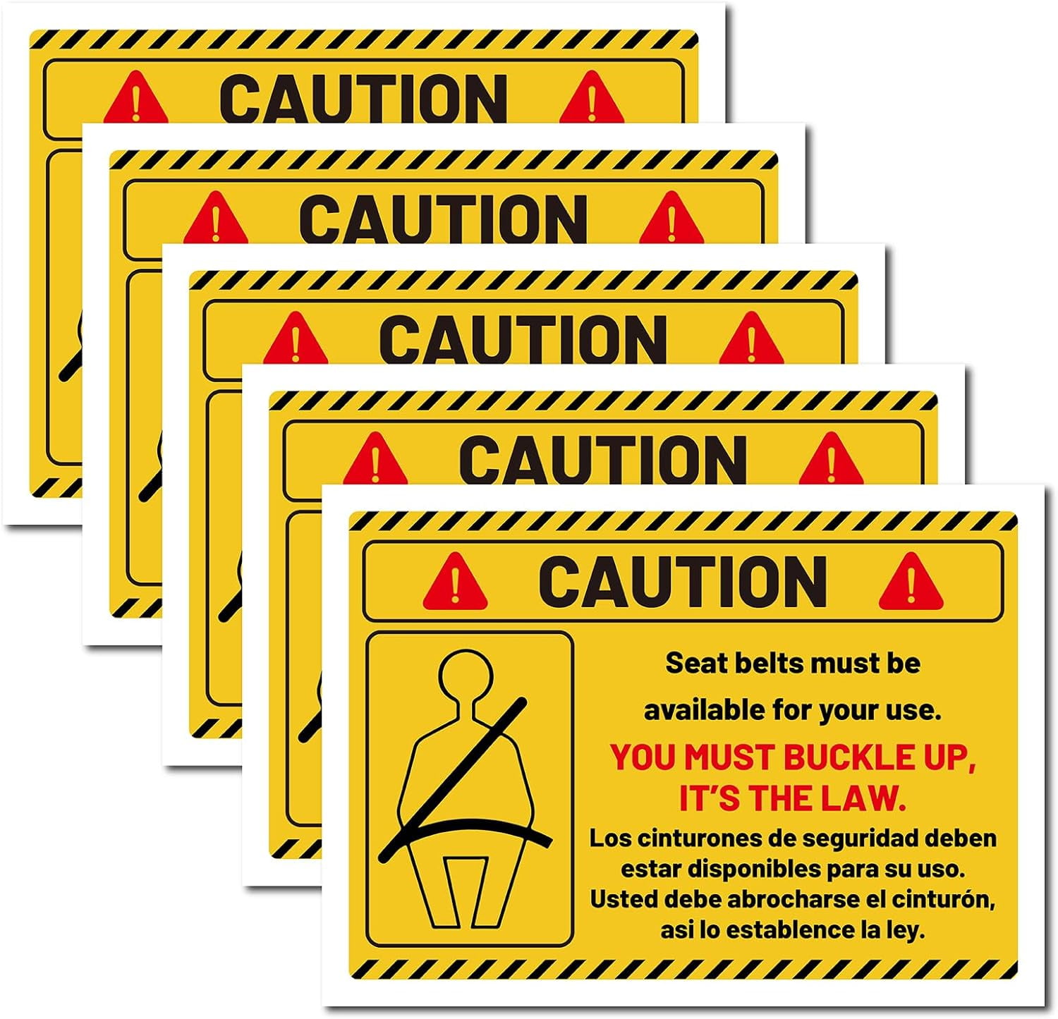 5Pcs Warning Sign Stickers You Must Buckle UP It's The Law Caution ...