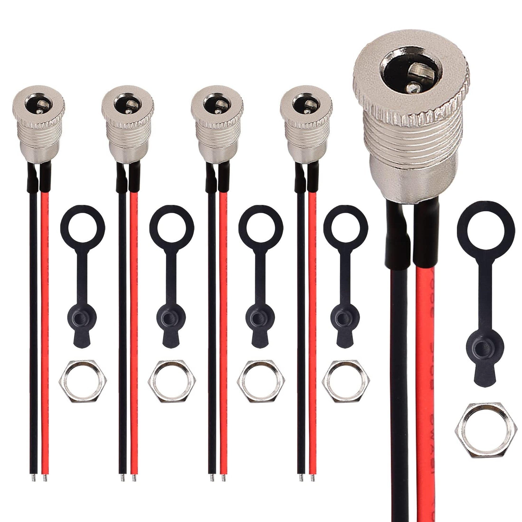 5Pcs Waterproof DC Power Jack Socket Adapter with Pre-soldered Wires ...