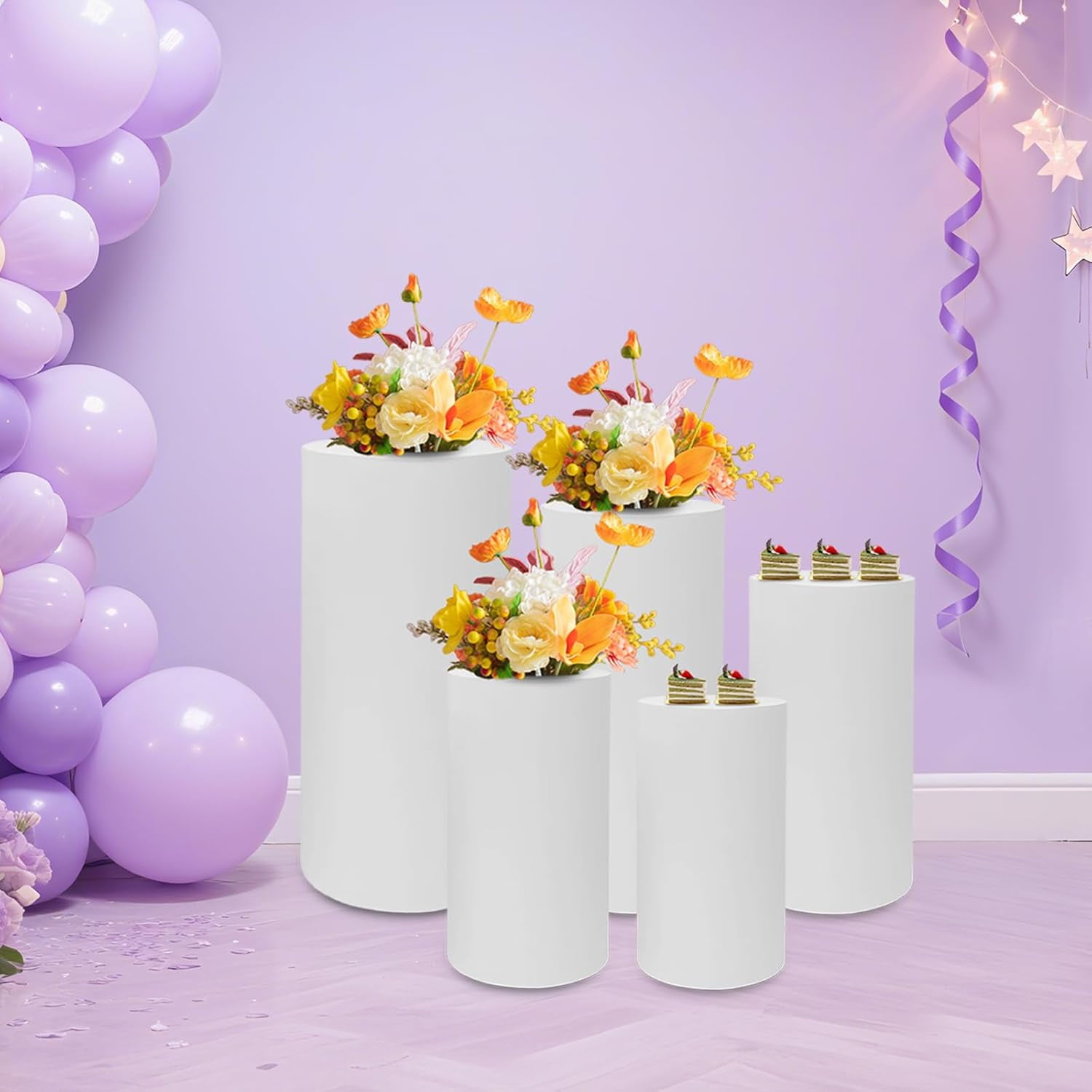 5Pcs Wedding Cake Stand Set Cylinder Pedestal - Metal Display w/ 10kg ...