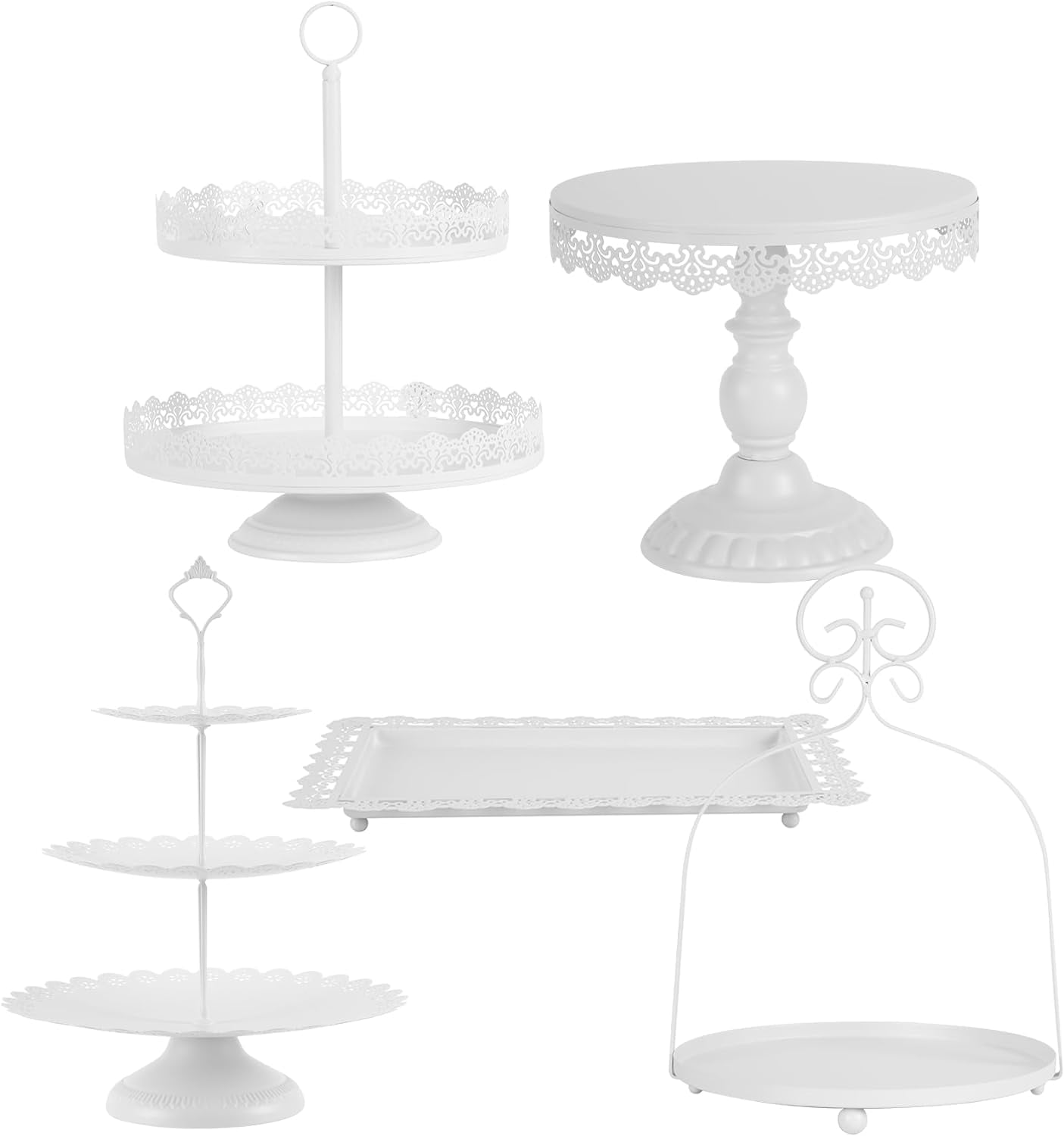 5Pcs White Cake Stands Set Metal Cupcake Holder Cookies Dessert Display ...