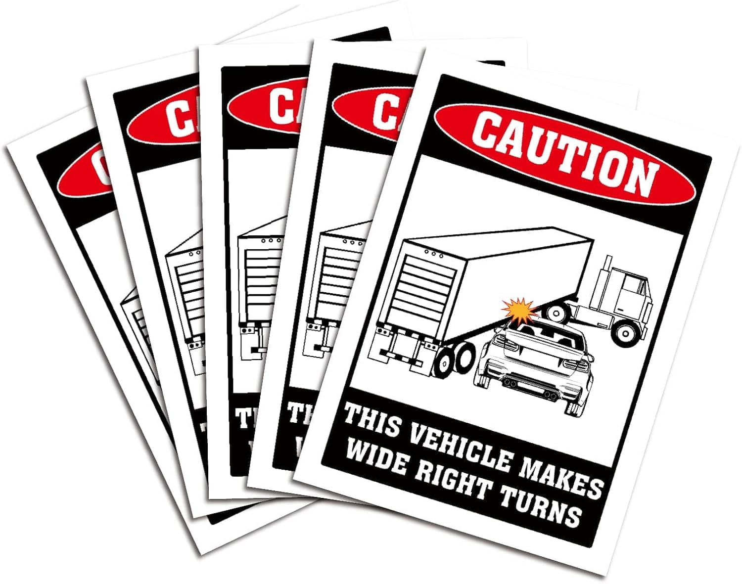 5Pcs Wide Right Turn Sticker Truck Caution Stickers 9.8" x 6.9" PVC ...