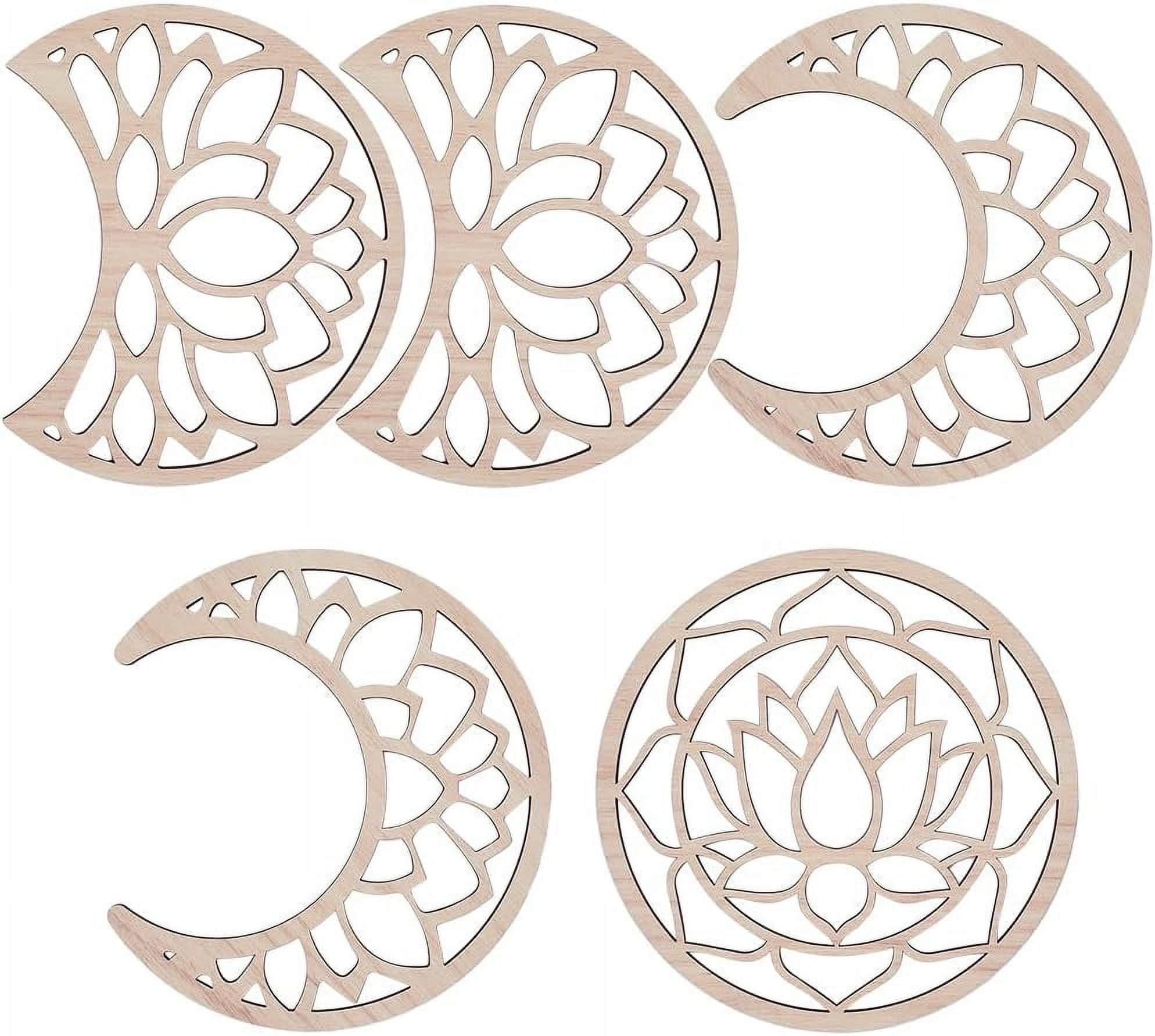 5Pcs Wood Moon Wall Decorations Moon Phase Wall Decor Lotus Boho Hanging Wall Art Decor Set ...