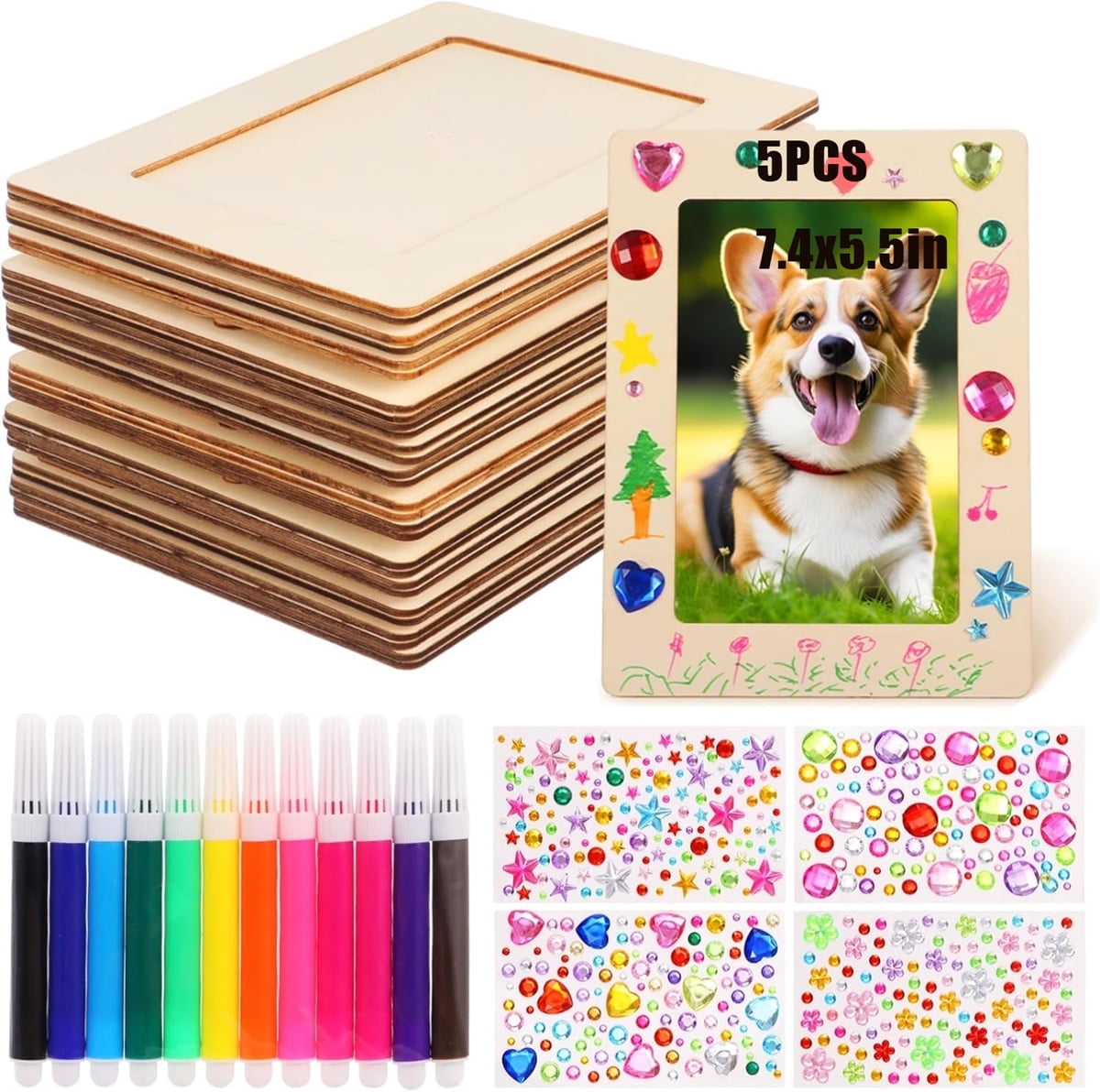 5Pcs Wood Picture Frames, GIXUSIL DIY Unfinished Wood Frames with 12 ...