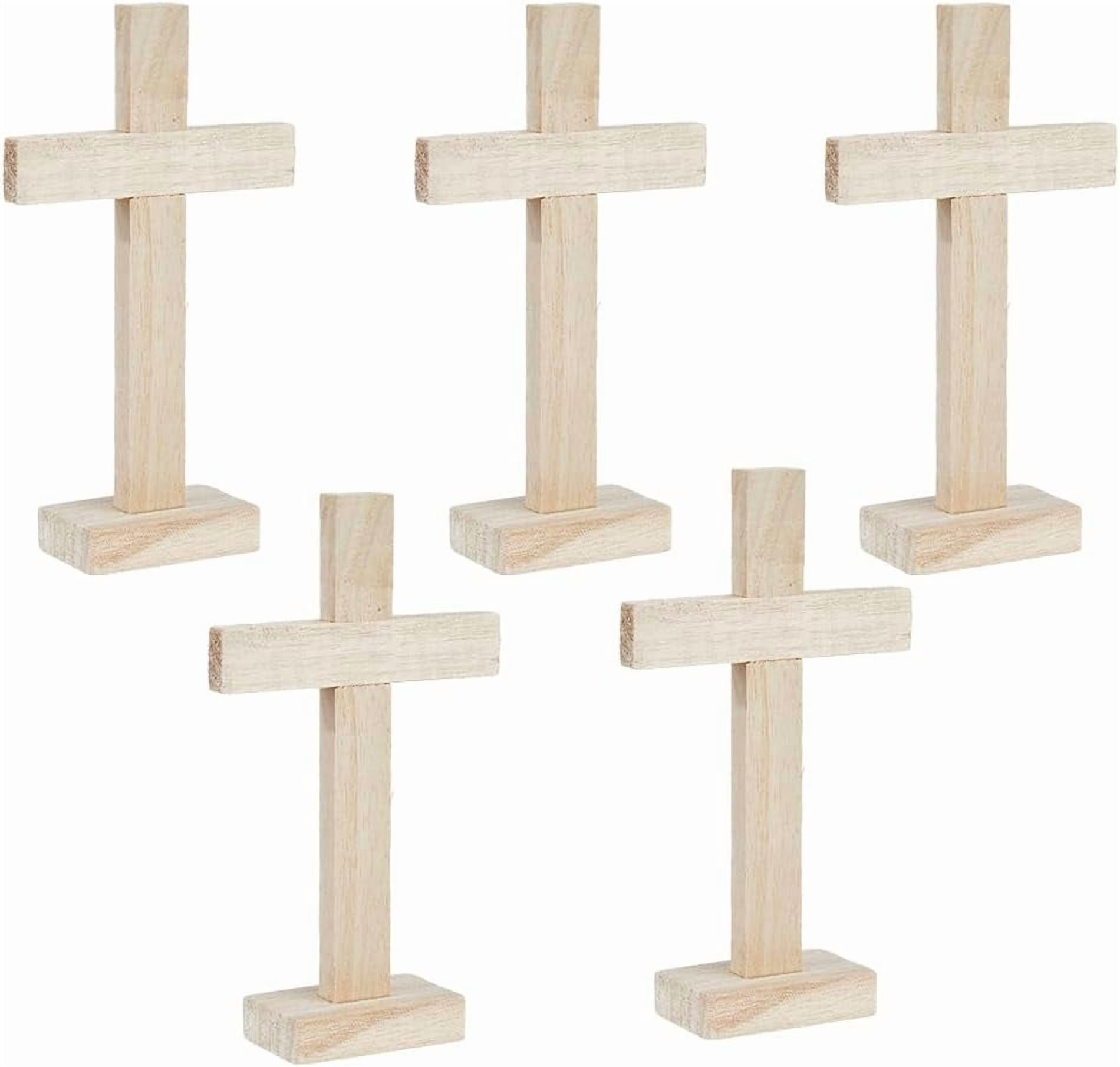5Pcs Wooden with Stand Desk Unfinished Wood Crosses Tabletop Ornaments ...