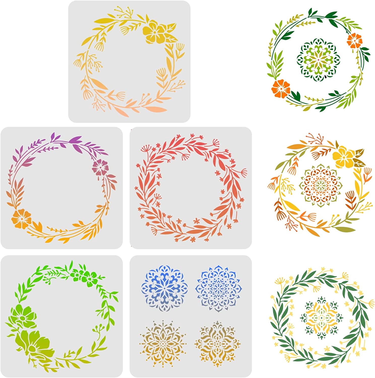 5Pcs Wreath Drawing Painting Stencils Templates (11.8x11.8inch) Plastic ...