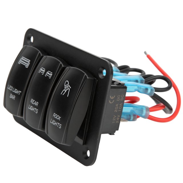 5Pin 3 Gang Rocker Switch Panel Led Light Bar Switch Blue Backlight ...