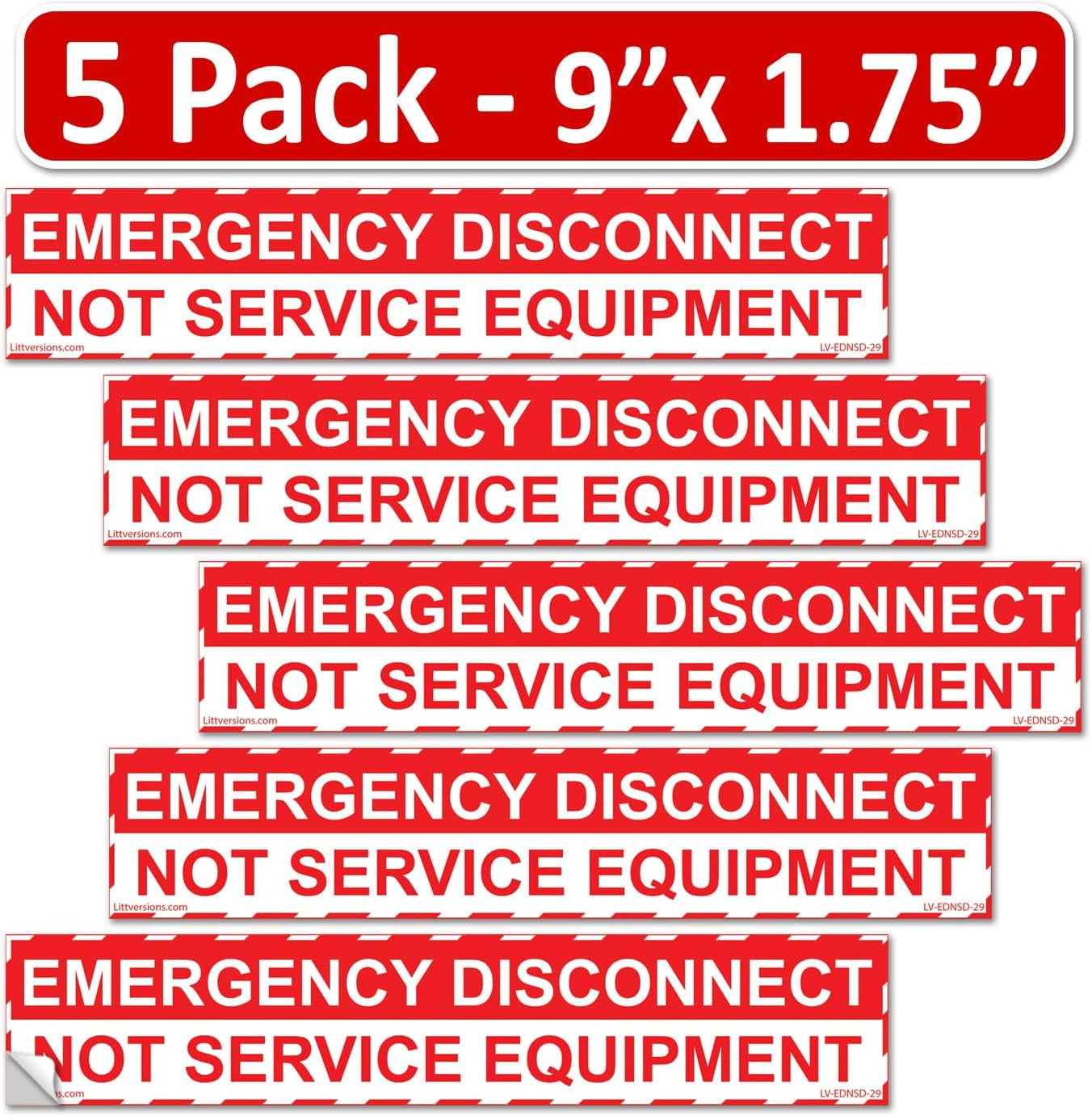 5Pk 1-3/4"x 9" Emergency Disconnect NOT Service Equipment Label Sign ...