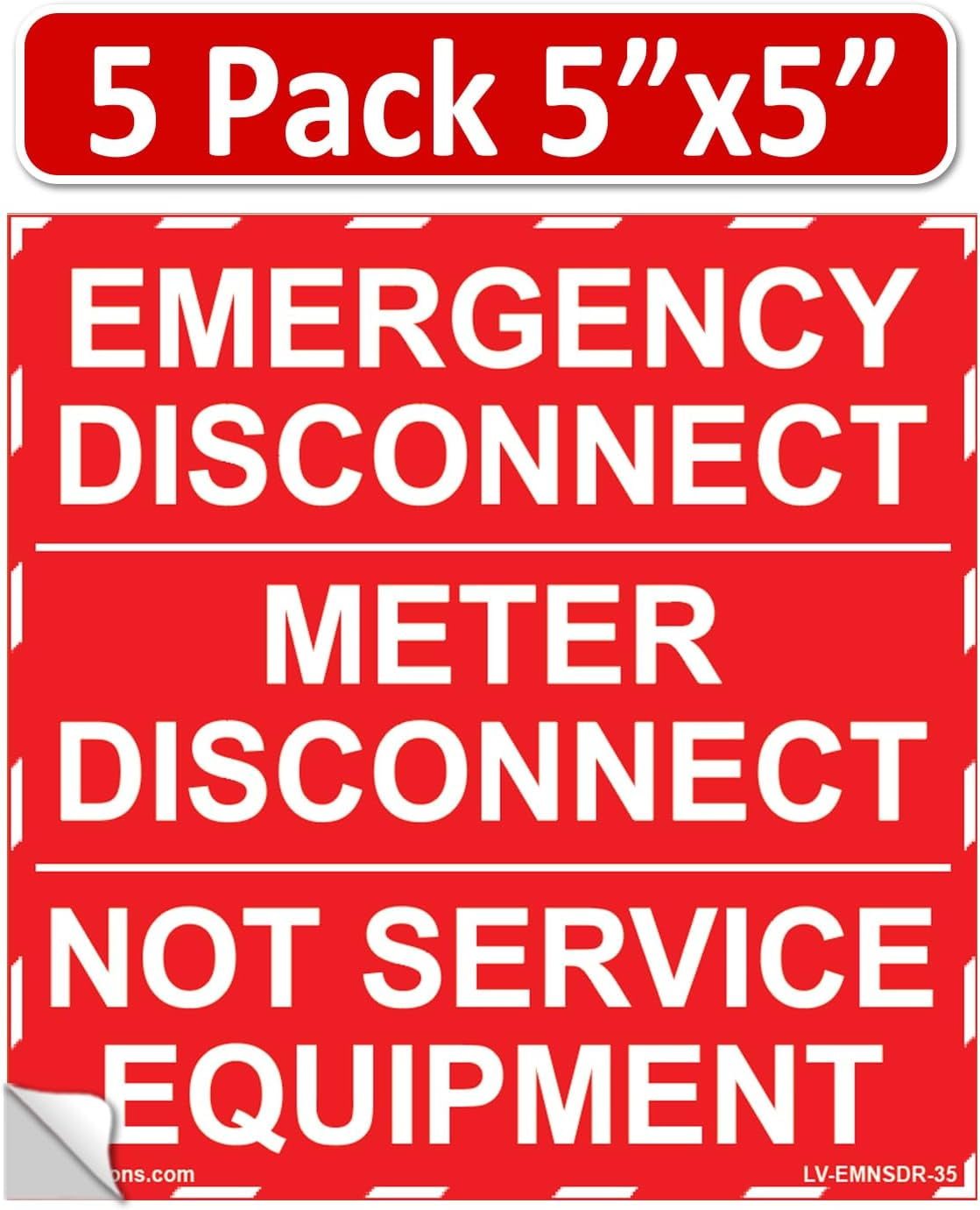5Pk 5"x 3.5" Red Emergency Meter Disconnect NOT Service Equipment Label ...