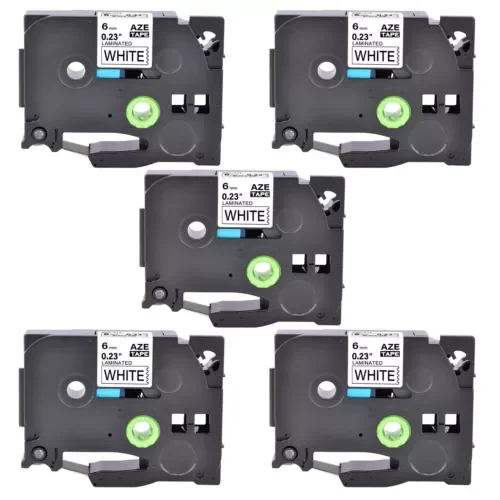 5Pk 6Mm For Brother P-Touch Ptd400 Black Print On White Label Tape ...