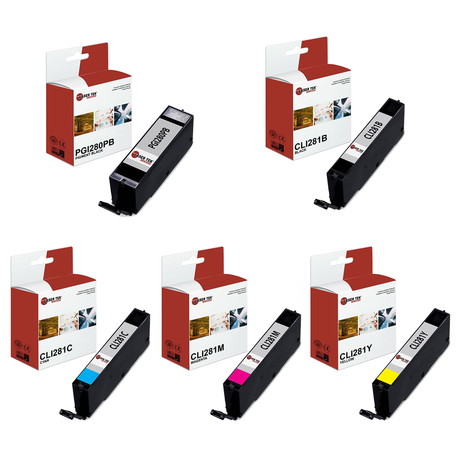 5Pk LTS PGI-280 CLI-281 PB/B/C/M/Y HY Compatible for Canon Pixma TR7520 ...
