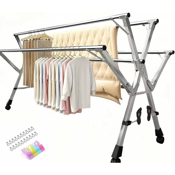 5Poles Clothes Drying Rack Stainless Steel Laundry Rack with Wheels ...