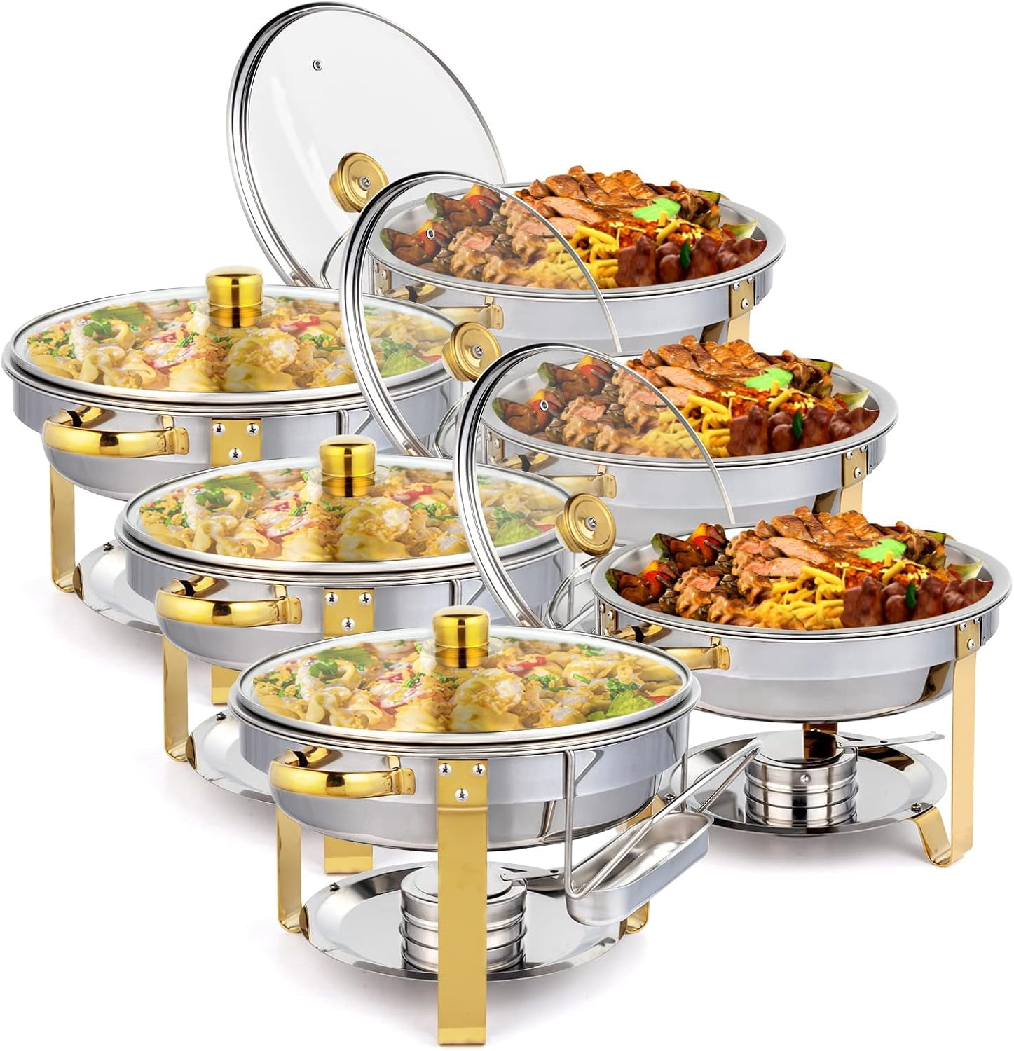 5QT 2 Packs Chafing Dish Buffet Set Gold Accent, NSF Round Stainless ...