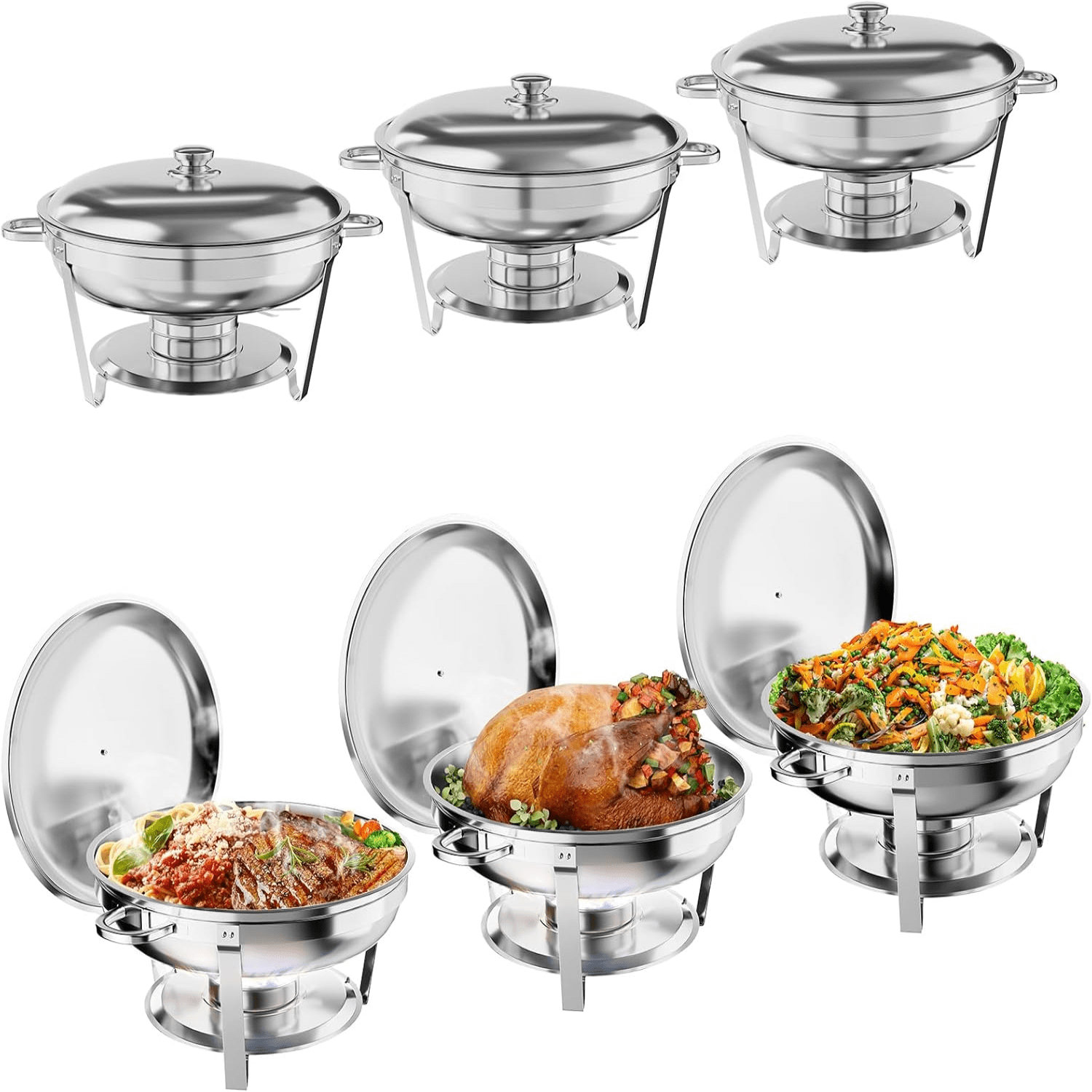 5QT Chafing Dish Buffet Set of 6 Pack,Stainless Steel Chafer with Food ...