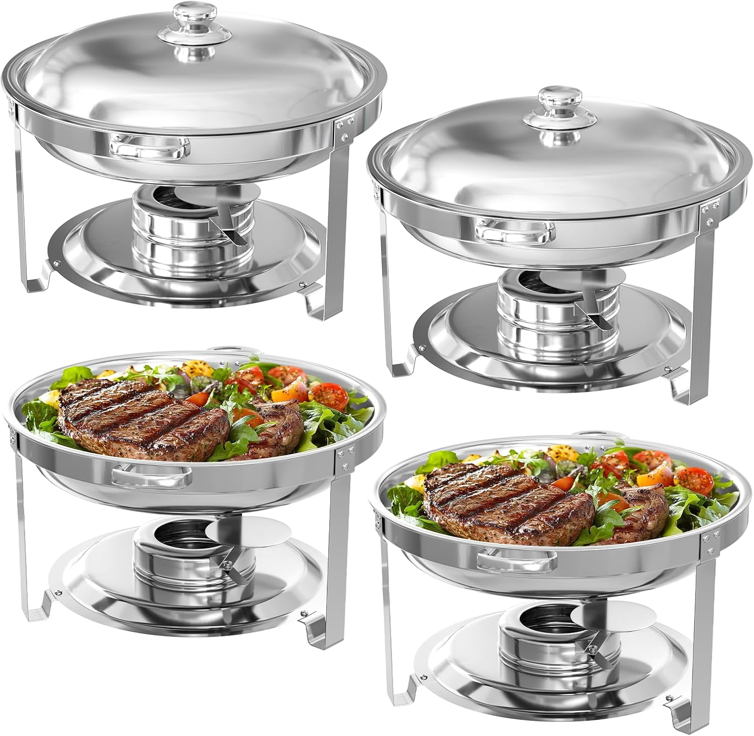 5qt chafing dishes buffet set 4 pack, stainless steel round chafing ...