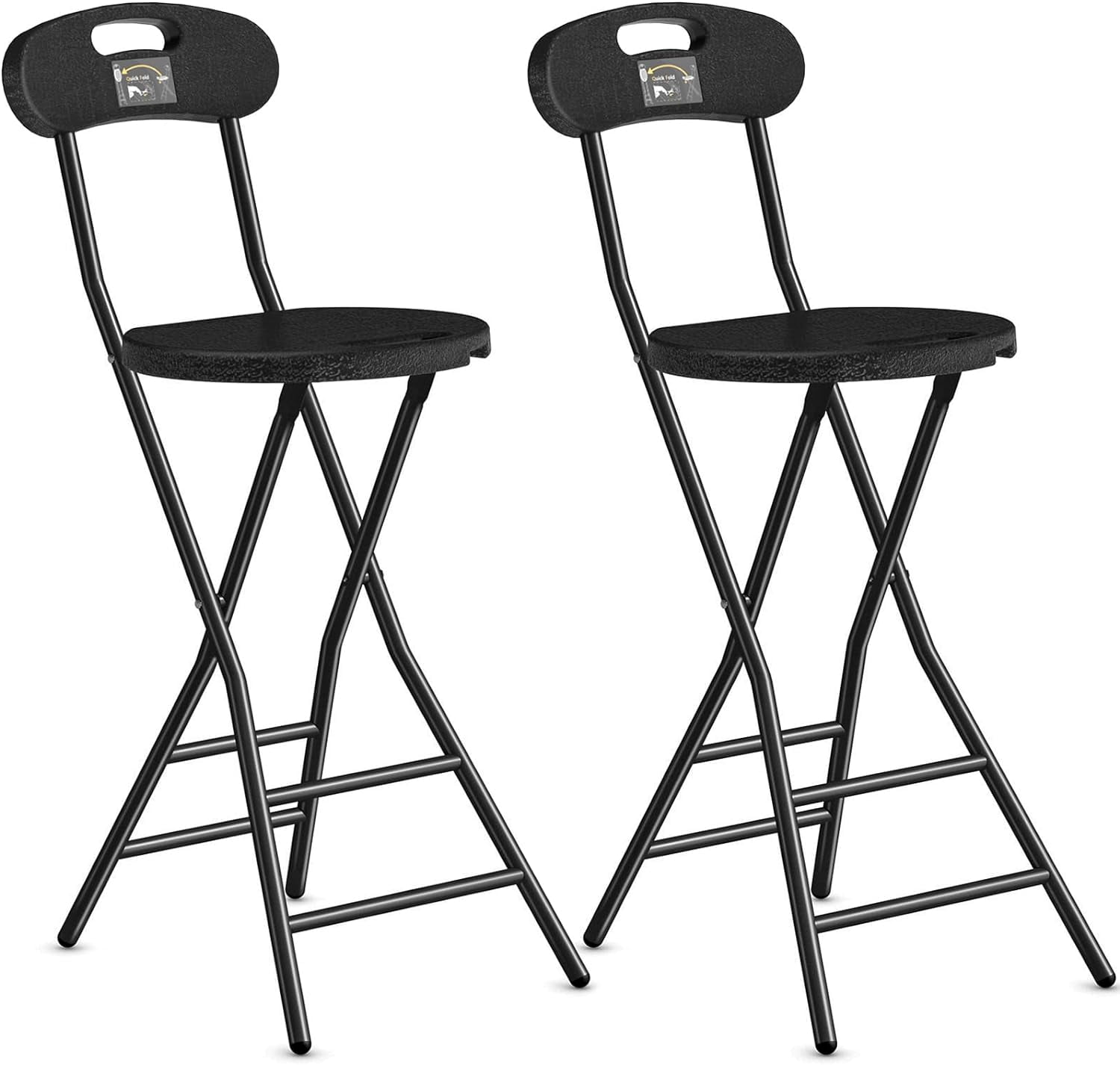 5Rcom Folding Stool, 2 Pack 24 inch Folding Bar Stool with Backrest and ...