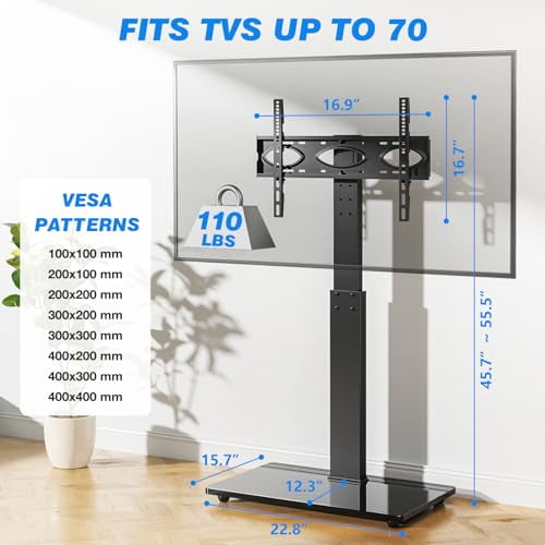 5Rcom Reinforced Floor TV Stand with Mount, Height Adjustable TV Floor ...
