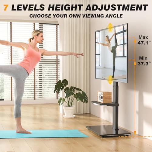 5Rcom Reinforced Floor TV Stand with Mount, Height Adjustable TV Floor ...