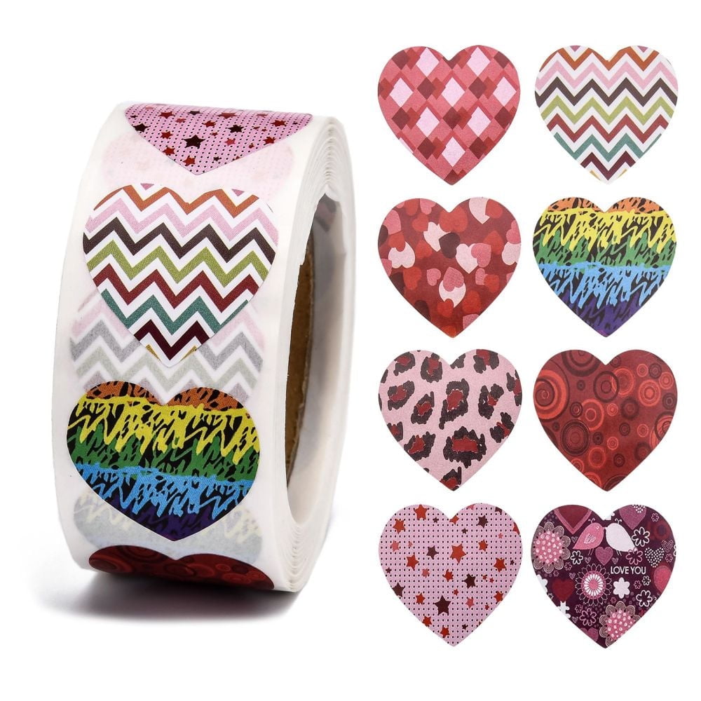 5Roll Heart Shaped Stickers Roll Valentine's Day Sticker Adhesive Label ...