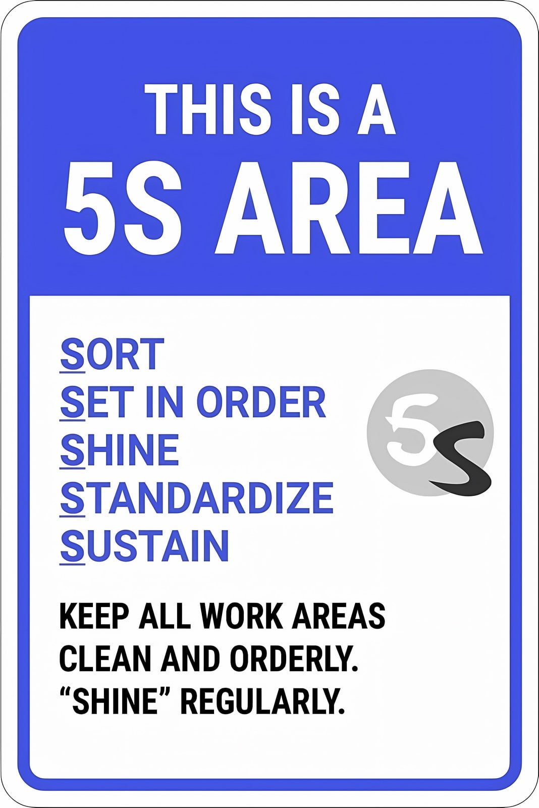5S Area Metal Sign - Danger, Warning, Notice, Safety 12 x 8 Inches ...
