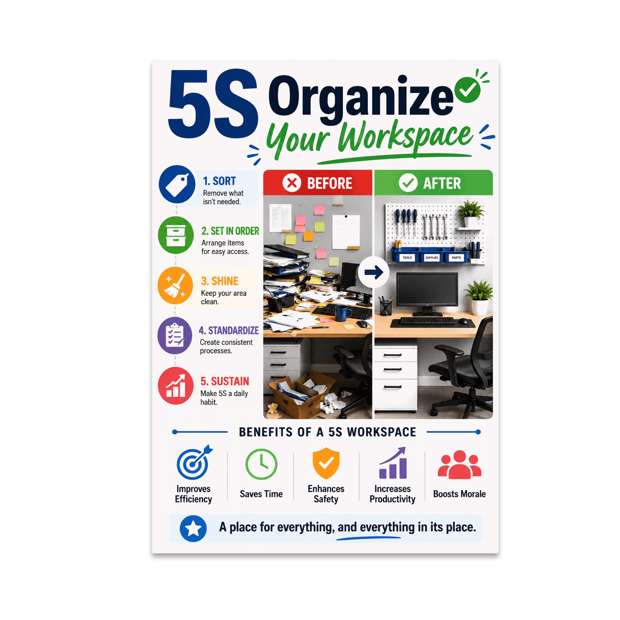 5S Organize Your Workspace - Office Enthusiast - 13x19 Poster Print ...