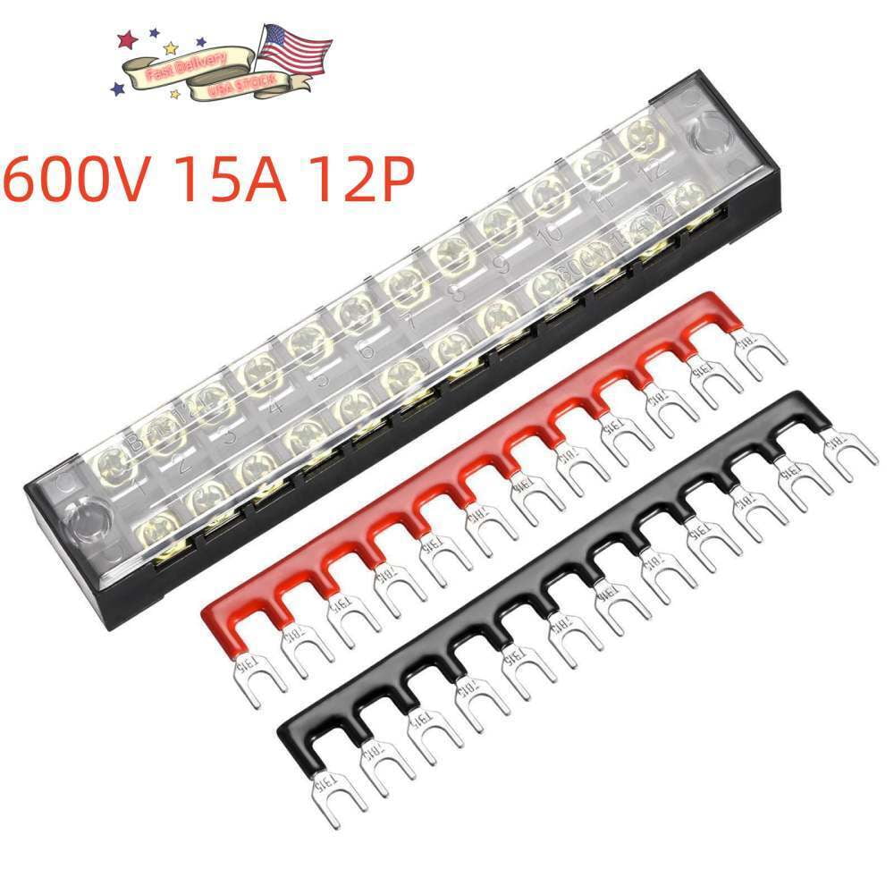 5Set 12 Positions Dual Rows 600V 15A Wire Barrier Terminal Blocks Strip ...