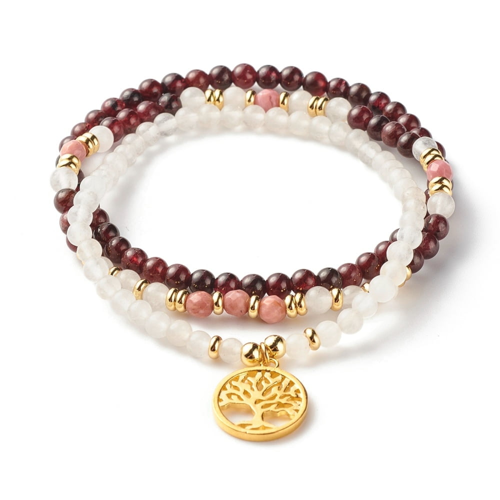 5Set Stone Stretch Bracelets Set Natural Garnet Round Beads Bracelets ...