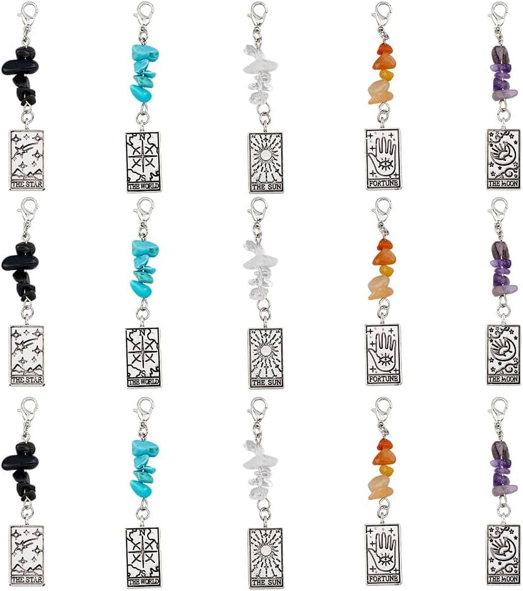 5Sets Alloy Tarot Pendants Stone Chips Pendants with Lobster Claw ...