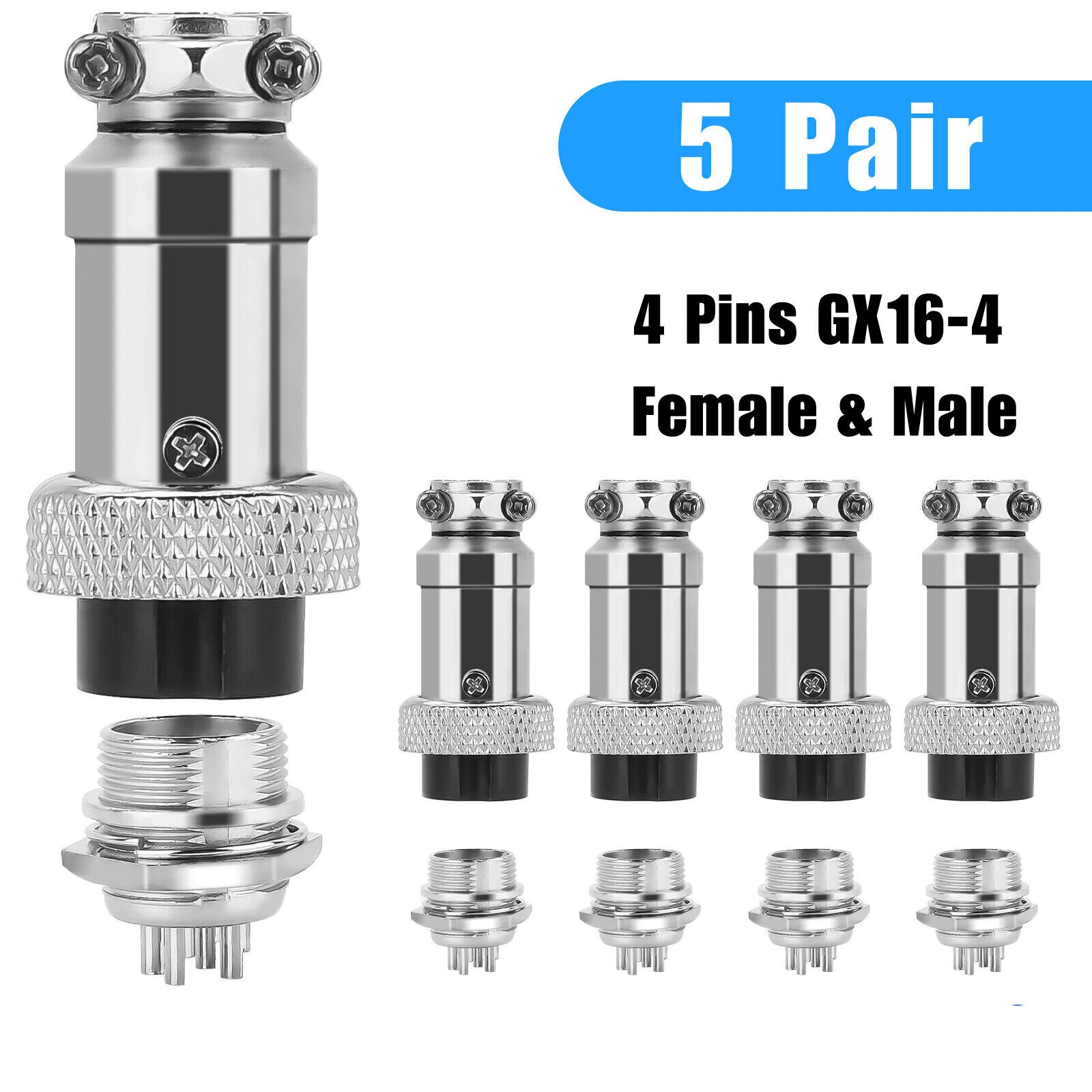5Sets Aviation Plug 4 Pins Male Female Panel Metal Wire Connector 16mm ...