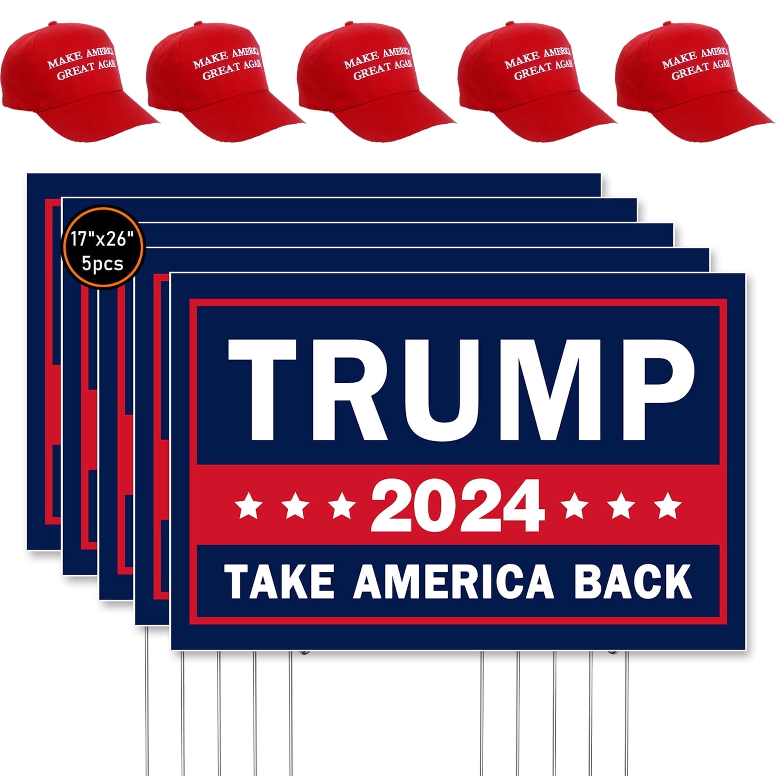5Sets of 26'' x 17'' Trump 2024 Yard Sign with MAGA Hat, Double Sided ...