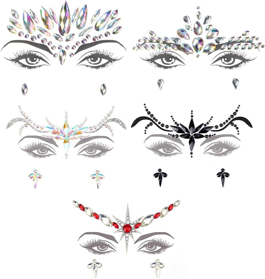 5 Sheets Face Gems Stickers Crystals Face Stickers Jewels Rhinestone ...