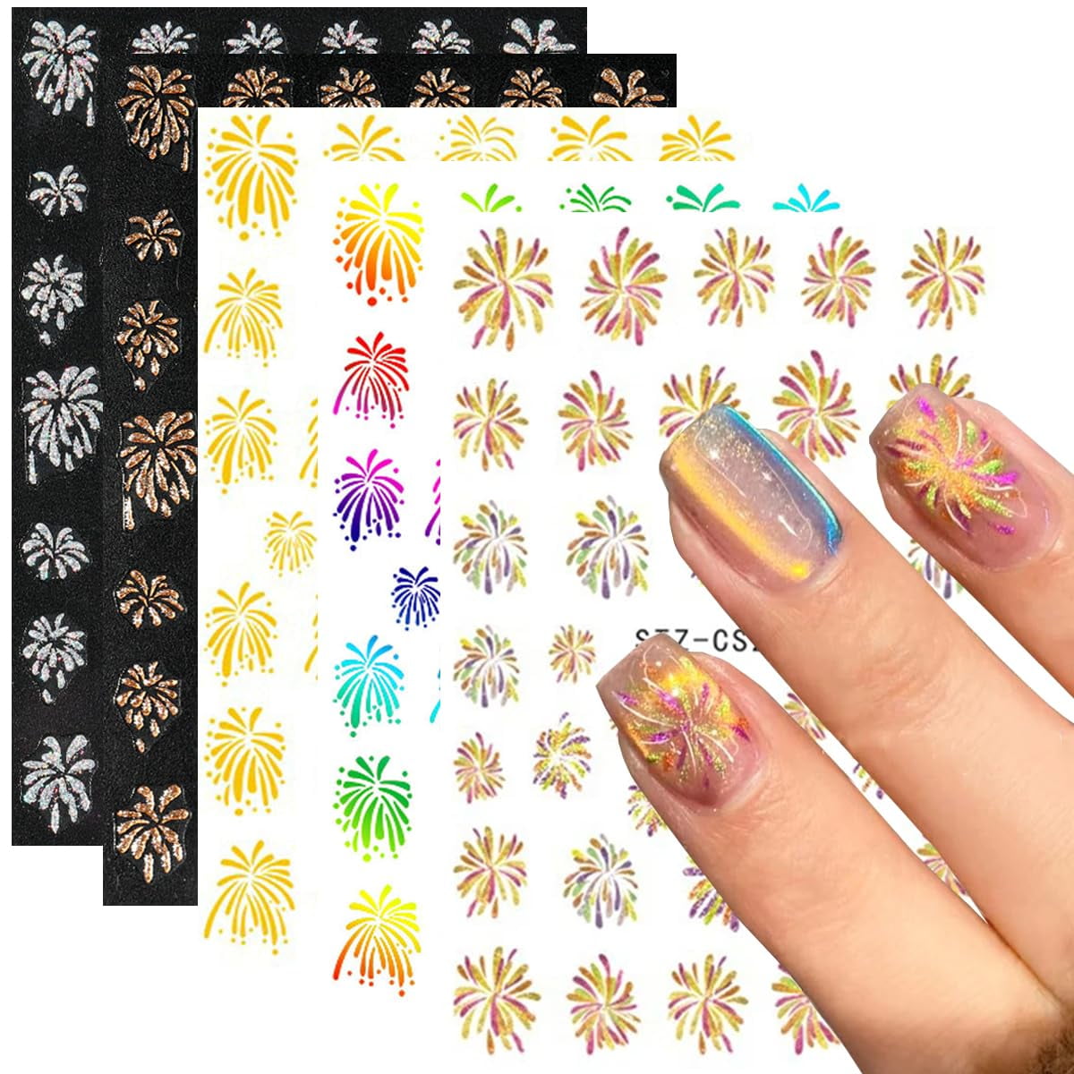 5Sheets Gold Silver Art Stickers Colorful Fireworks Decals 3D Art ...
