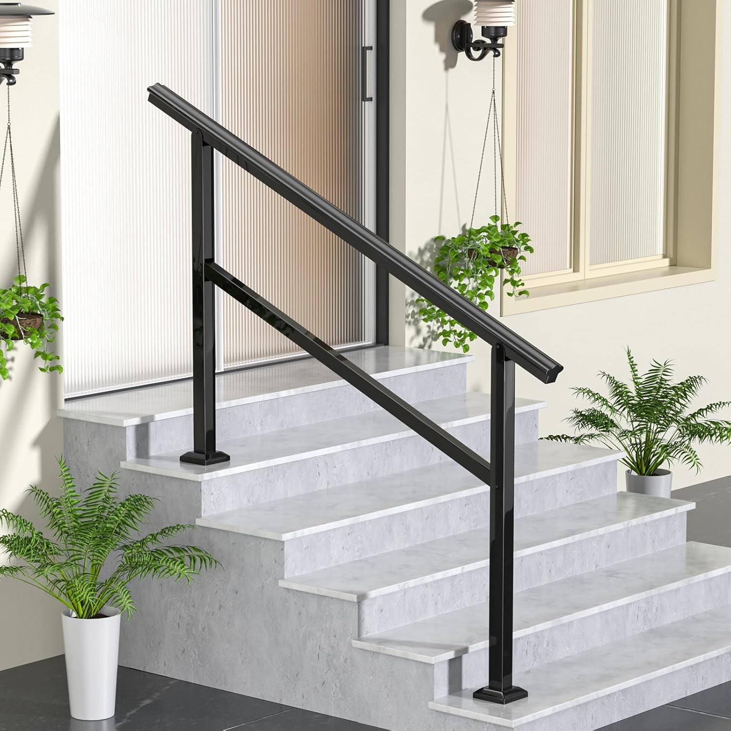 5Steps Handrail,60"X35" Handrails for Outdoor Steps Fit 0 to 5 Steps ...