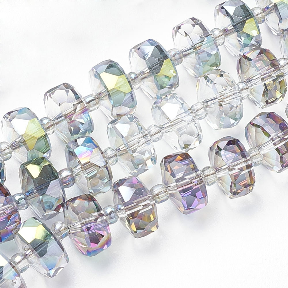 5Strand Electroplat Glass Beads Strands Rainbow Plated Faceted Rondelle ...