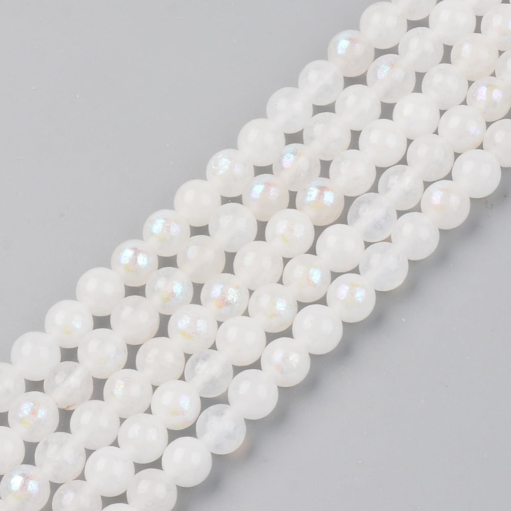 5Strand Electroplated Natural White Moonstone Beads Strands Round 6mm ...
