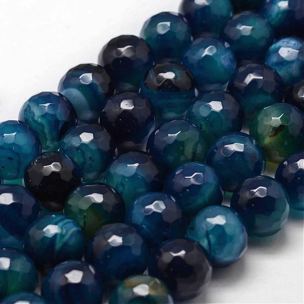 5Strand Natural Agate Beads Strands Dyed Faceted Round Marine Blue 14mm ...