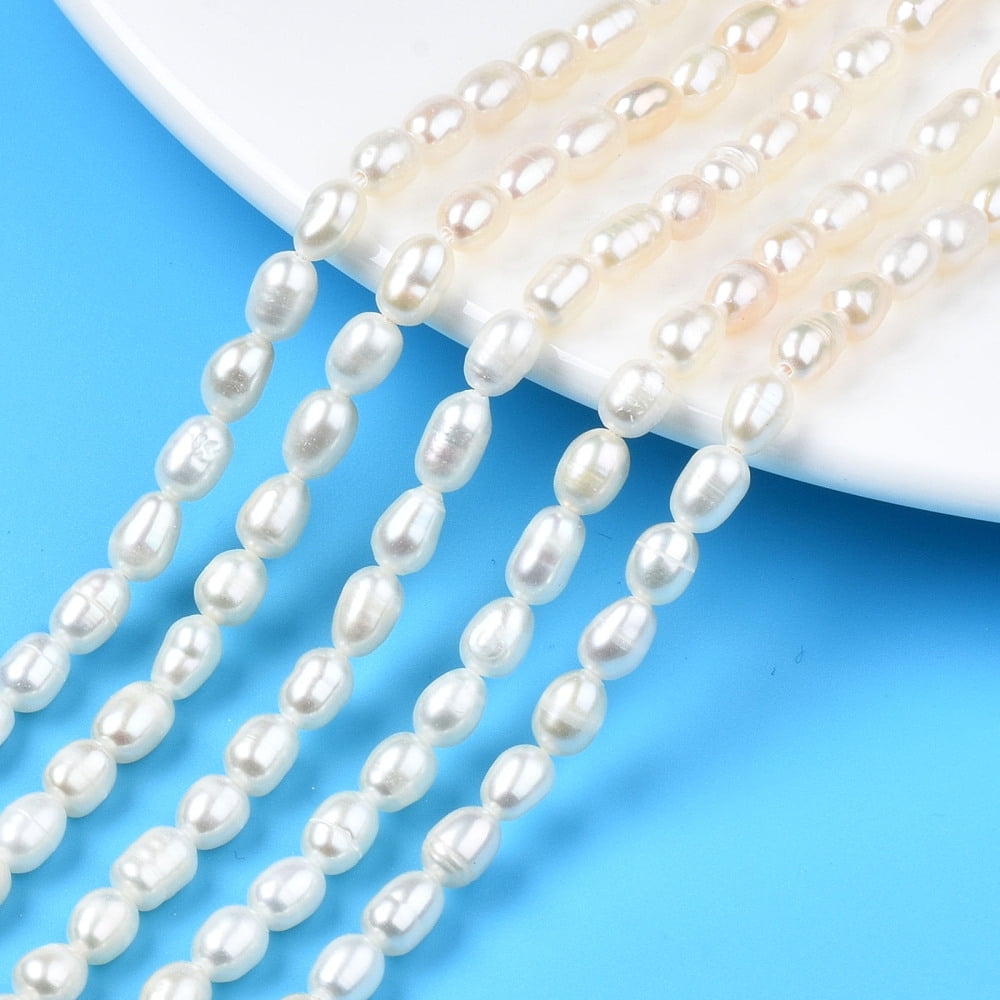 5Strand Natural Cultured Freshwater Pearl Beads Strands Rice Seashell ...