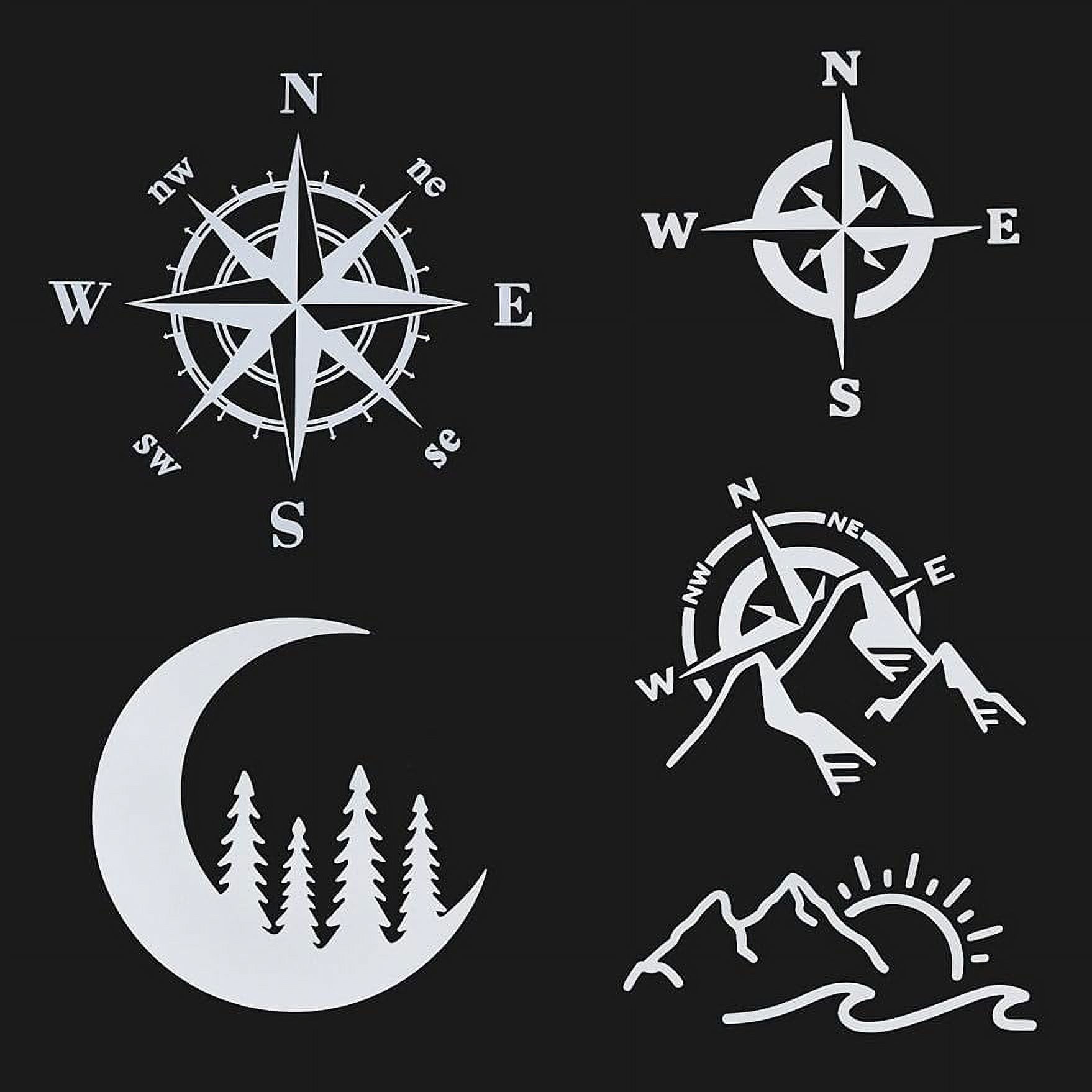 5Styles Compass Car Stickers Moon Sun Decals Outdoor White Reflective ...